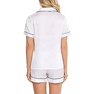 Veseacky Silk Satin Lounge Sleep Pajama for Teens Satin Pajama Sets with Silky Womens Sleepwear Soft Silk Short Pjs Loungwear White L