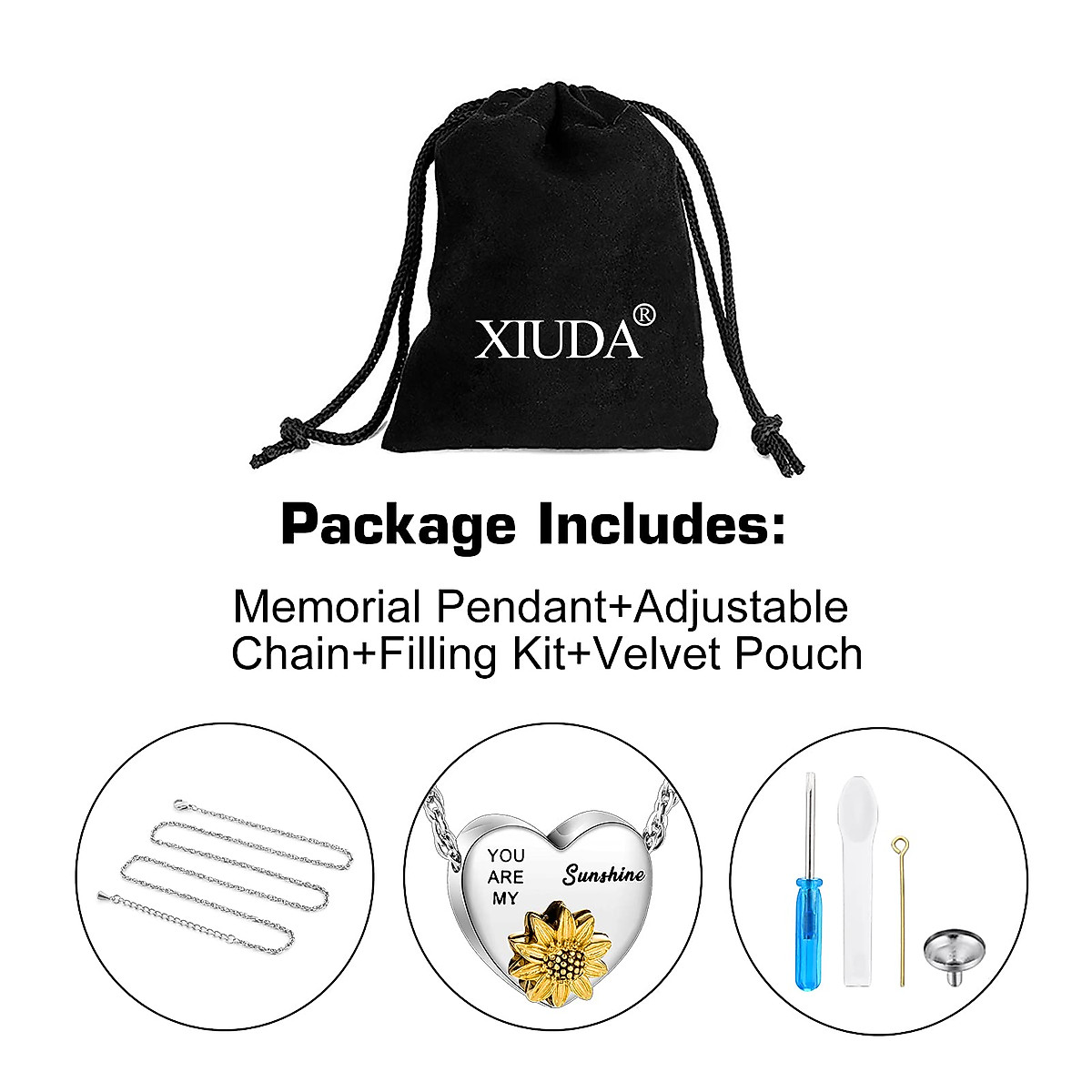 XIUDA Heart Ashes Necklace Urn Necklace with Sunflower You Are My Sunshine Cremation Necklace for Ashes Cremation Jewelry for Human Ashe Memorial Necklace with Flower