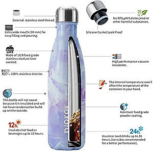 BJPKPK Insulated Water Bottles,17oz Stainless Steel Water Bottles,Sports Water Bottles Keep Cold 24 Hours and Hot 12 Hours, Kids Water Bottle for School-Dawn