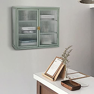 HomSof Wall Cabinet Haze Double Glass Door Detachable Shelves for Office, Dining, Living Room, Kitchen and Bathroom, Mint Green