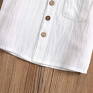 SHIBAOZI Toddler Baby Boys Clothes Set Button-down Shirt Tops + Cotton Linen Shorts Summer Outfit 2PCS with Pockets (White, 2-3T)