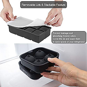 CHIYAN Ice Cube Trays Silicone Mold - Easy Release Ice Cube Molds Sphere Ice Ball Maker with Removable Lid and Large Square Ice Molds Reusable and BPA Free for Whiskey and Cocktails, Set of 3, Black