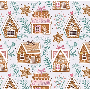 Stesha Party Pink Gingerbread House Holiday Wrapping Paper Gift Wrap 30 x 20 Inch (3 Sheets)