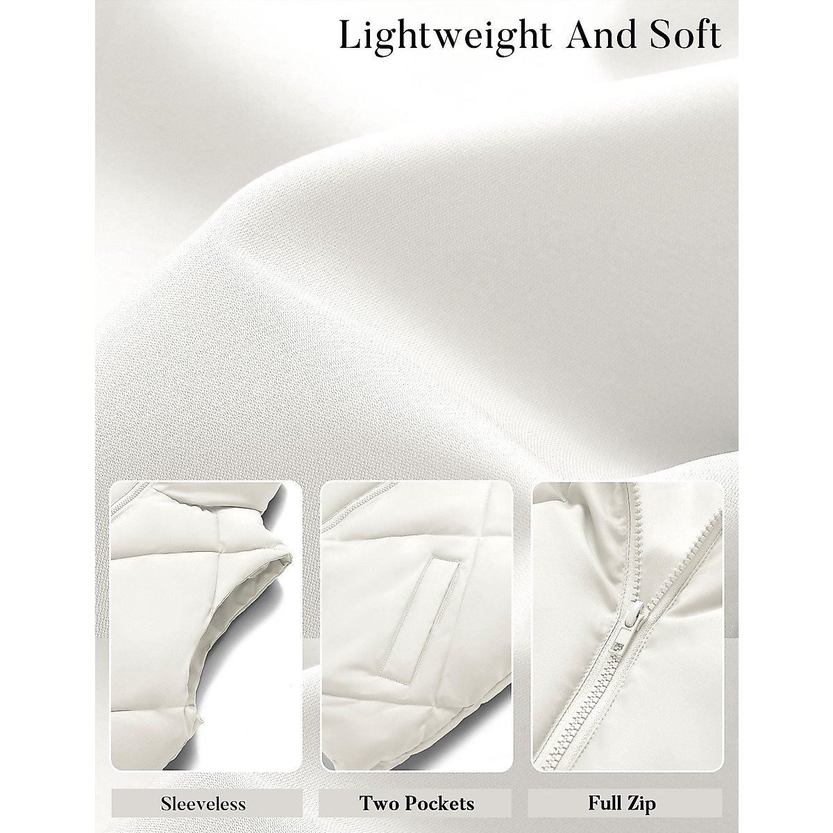 MEROKEETY Womens Puffer Vest Sleeveless Zip Up Quilted Coat Lightweight Stand Collar Gilet Jacket With Pockets White Large