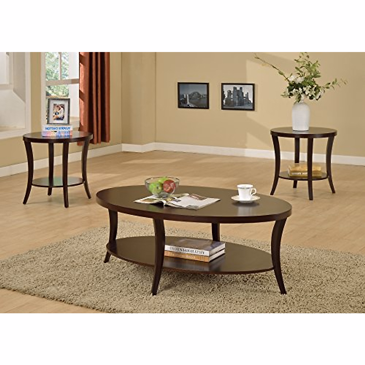 Roundhill Furniture Perth Contemporary Round End Table with Shelf, Espresso