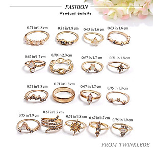 TWINKLEDE Boho Stackable Rings 17Pcs Rhinestone Finger Rings Gold Crystal Joint Knuckle Rings for Women