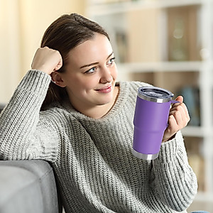 HASLE OUTFITTERS 20oz Tumbler with Lid, Stainless Steel Tumbler with Handle, Metal Insulated Travel Coffee Mug with Handle, Double Wall Vacuum Spill Proof Tumbler Cup, Purple 1 Pack