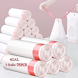 75 Count Small Trash Bags/4 Gallon Drawstring Trash Bags Extra Thick Drawstring Garbage Bags Wastebasket Bin Liners Plastic Trash Bags for Bathroom, Bedroom, Office, Car, Kitchen, Home -White