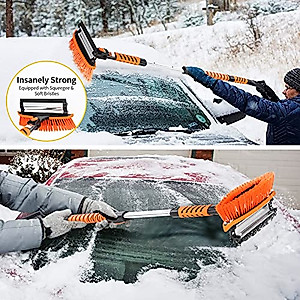Mionyl 3in1 Car Snow Ice Scraper and Brush for Car SUV Trucks, 1x Heavy Duty 43” Extendable Snow Cleaning Brush Squeegee Broom, 1x Scratch Free Ice Snow Scraper for Car Windshield, 1x Ice Snow Shovel