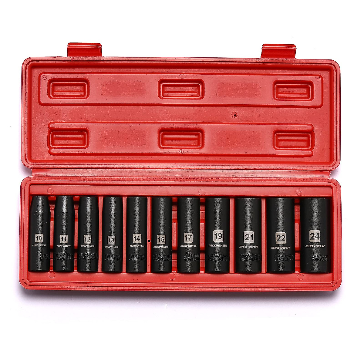 MIXPOWER 11 Pieces 1/2-Inch Drive Deep Impact Socket Set, 10-24mm, CR-V, Metric, 6 Point, Deep, 11 Pieces 1/2" Dr. Deep Metric Socket