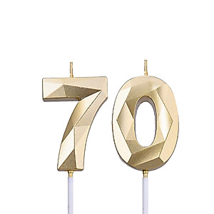 2 inch Gold 70 Birthday Candles, 3D Diamond Number 70 Cake Topper for Men Women Birthday Party Decorations Theme Party