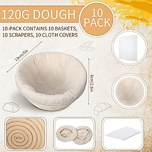 Irenare 10 Pcs Bread Banneton Proofing Basket Round Dough Sourdough Proofing Basket Rattan Bakery Baking Bread Bowl with Liner and Scraper Tool Set for Starter Gifts Professional Home Bakers (5 Inch)