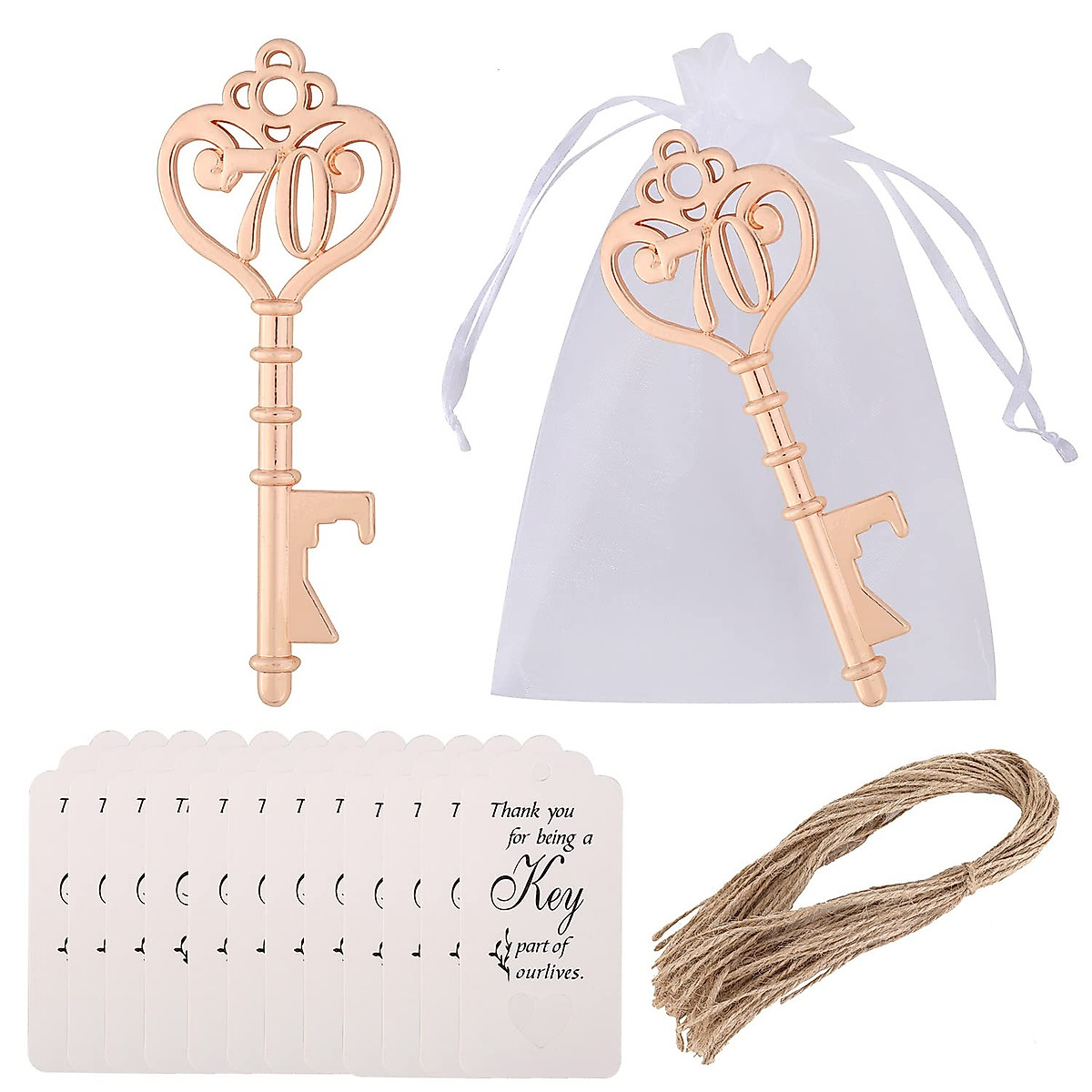 24 Pack 70th Key Bottle Opener for 70th Birthday Party Favors 70 Key Beer Bottle Opener Favors Anniversaries Souvenirs Gifts Decoration (24, 70)