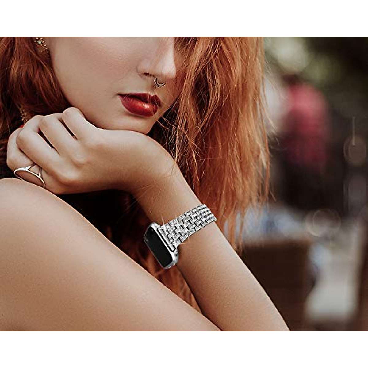 Dsytom Bing Band Compatible with Apple Watch Band 38mm 40mm 41mm,Jewelry Replacement Metal Wristband Strap for iWatch Band Series Ultra 2 9/8/7/6/5/4/3/2/1/SE Ultra(Silver)