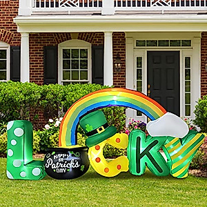 BLOWOUT FUN 6.5 Foot Long St. Patrick Day Inflatable Lucky Letters with Gold Pot and Rainbow Decoration for Indoor Outdoor Blow Up Lawn Yard Decor
