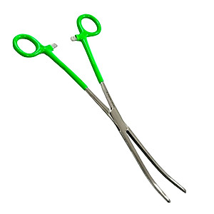 New Premium German Stainless Straight + Curved Hemostat Forceps, Hemostat Forceps clamp 10" (Cynamed Brand) Set of 2 ea-Green