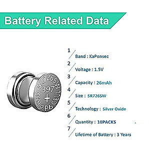 KaPonsec SR726SW 397 396 LR726 Silver Oxide Watch Battery-10Packs