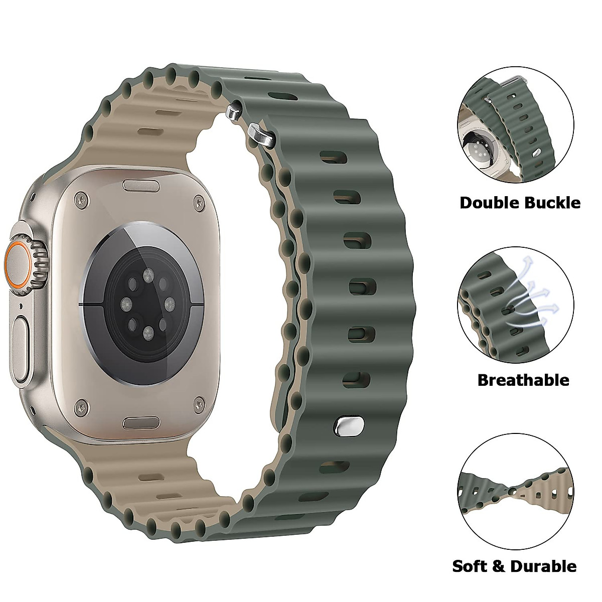 Anlinser Bands Compatible with Apple Watch Band 49mm 45mm 44mm 42mm, Adjustable Sport Loop Designed for Apple Watch Ultra 2/Ultra SE Series 9 8 7 6 5 4 3 (Gray Green/Khaki)
