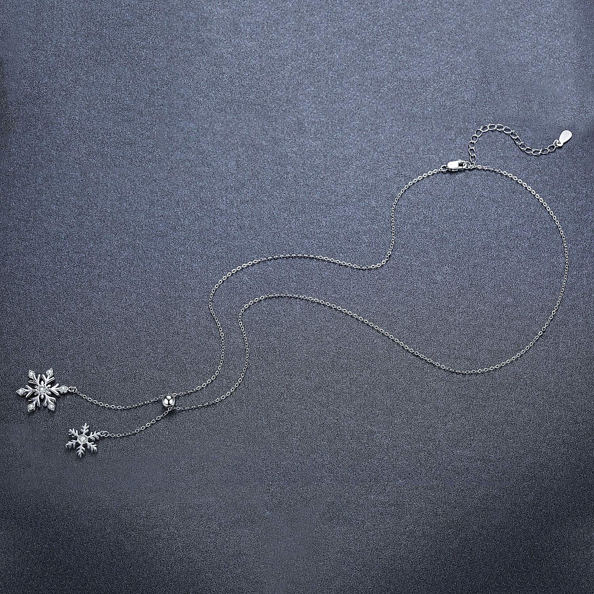 Snowflake Necklace Sterling Silver Frozen Double Snowflake with Shiny Cubic Zirconia Pendant Winter Jewerly Elegant Snow Gift for Women Girlfriend Sweater Christmas Thanksgiving Daily (18)