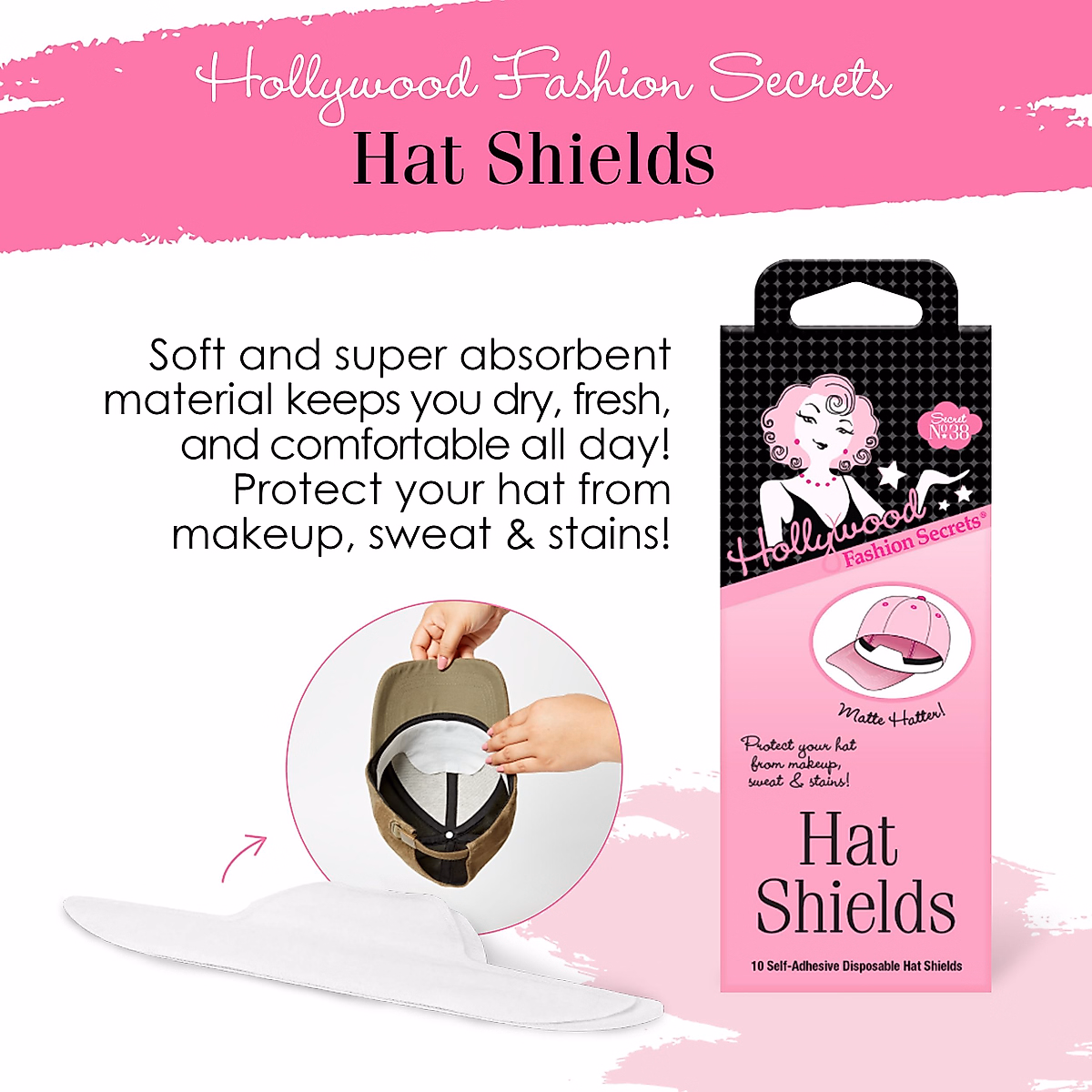 Hollywood Fashion Secrets Hat Shields - Discreet & Disposable Protection, 10 Count Transparent