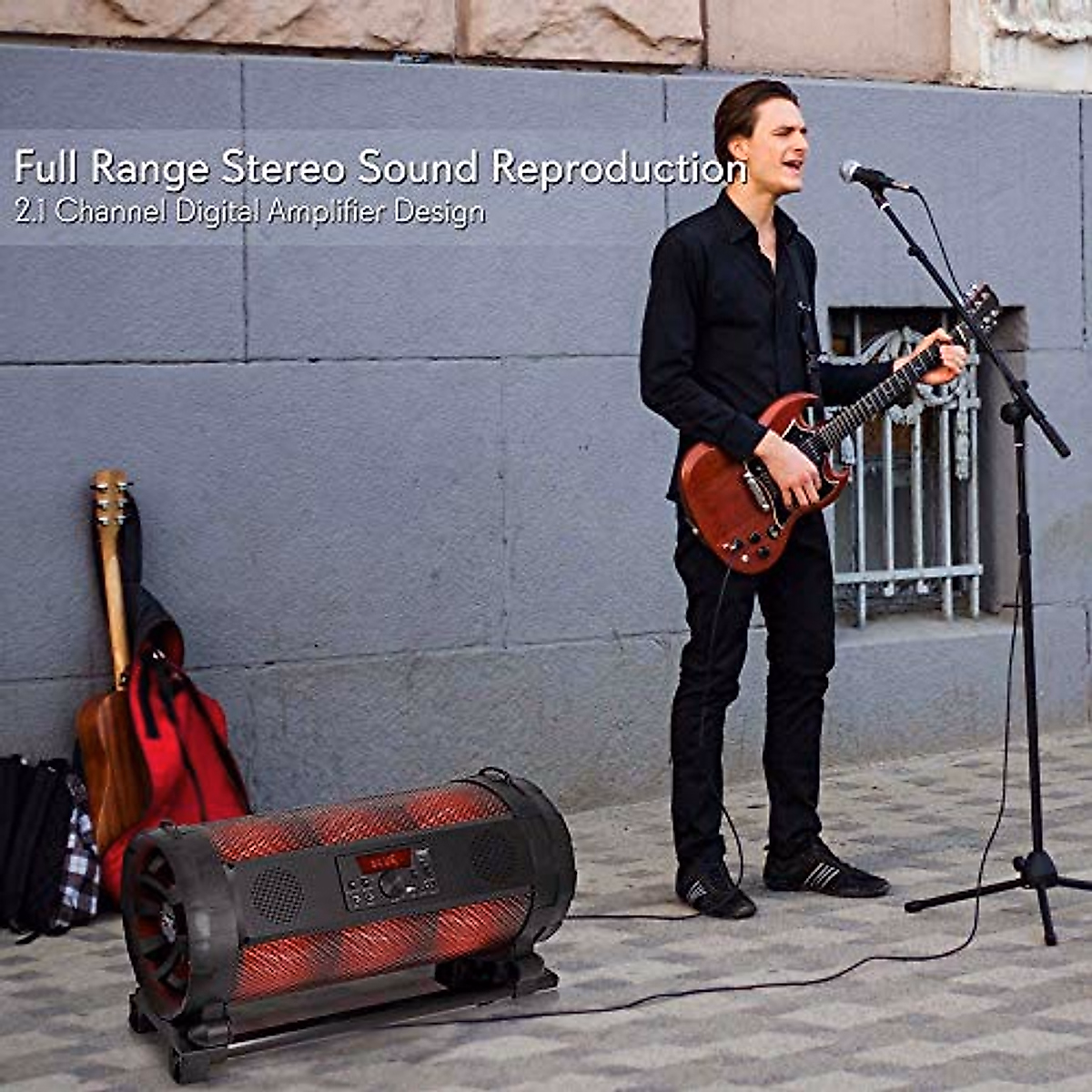 Pyle Portable Bluetooth Boombox Stereo System - 600 W Digital Outdoor Wireless Loud Speaker w/LED Lights, FM Radio, MP3 Player, USB, Wheels, w/ Karaoke Microphone, Remote Control - PBMSPG198, Black