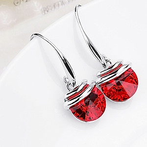 Crystal French Wire Dangle Drop Earrings (Red)
