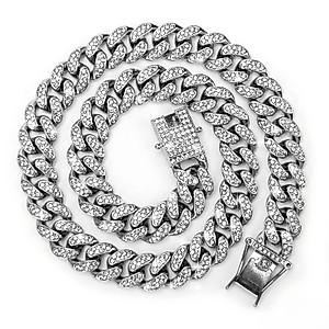 Coitak Cuban Link Chain Necklace, Silver/Gold Chain for Men, Bling Diamond Hip Hop Jewelry for Women 18 Inch (Silver)