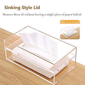 SANRUI Clear Acrylic Facial Tissue Box Cover Holder with 8mm Top Lid Rectangle Napkin Dispenser Organizer for Bathroom, Kitchen and Office Desk