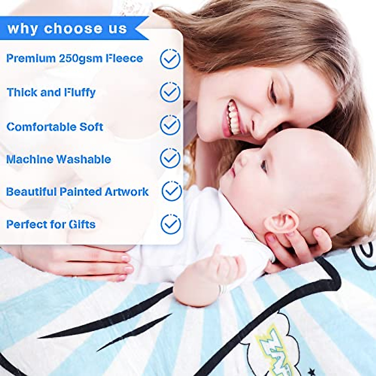 60" X 40" Superhero Baby Milestone Blanket Premium Soft Fleece Infant Month Blanket with Felt Frames Personalized Photography Backdrop Photo Prop Gifts for Newborn Boys Girls