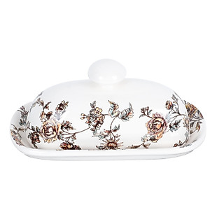 Vaguelly 1 Set Hand Drawn Ceramic Butter Dish with Lid, Vintage Butter Plate Tray with Handle Cover, Cheese Container Holder Butter Keeper for Home Kitchen