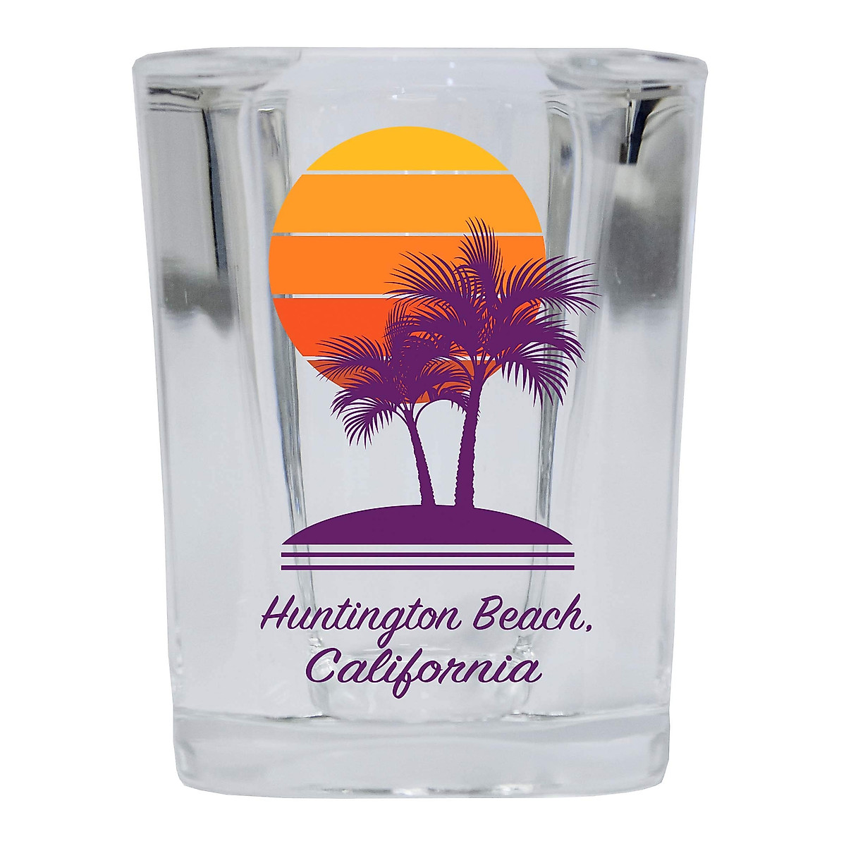 R and R Imports Huntington Beach California Souvenir 2 Ounce Square Shot Glass Palm Design