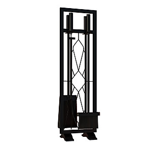 Fire Beauty Fireplace Tools Set 5 Pieces Fireside Accessories Fire Kit Stand Woodstove Tools Holder Wrought Iron Handle Indoor Fireset Stand