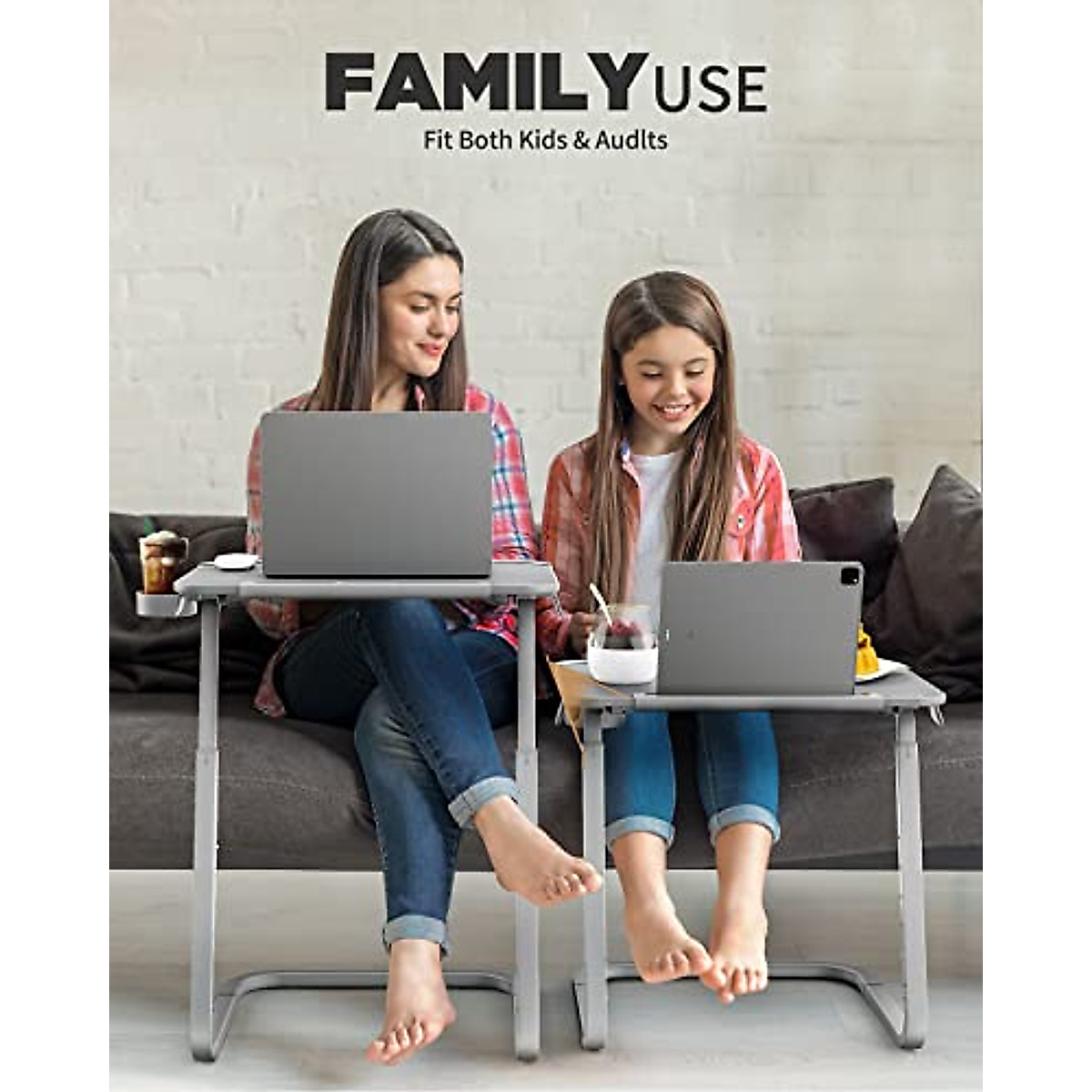 SAIJI TV Tray Table - Heavy Duty Large TV Dinner Tables, Premium TV Trays for Eating on Couch & Sofa, Tilt & Height Adjustable Laptop Table, Bedside Table, Small Table, TV Table with Cup Holder