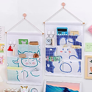 AARAINBOW 2 Packs Over The Door Storage Pockets,Hanging Storage Bags Organizer Linen Cotton Fabric Wall Door Closet 10 Pockets Home Organizer for Bedroom &amp; Bathroom (Purple Pattern, C)