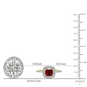 Dazzlingrock Collection 10K 6 MM Cushion Lab Created Ruby & Round Diamond Engagement Ring, Yellow Gold, Size 8