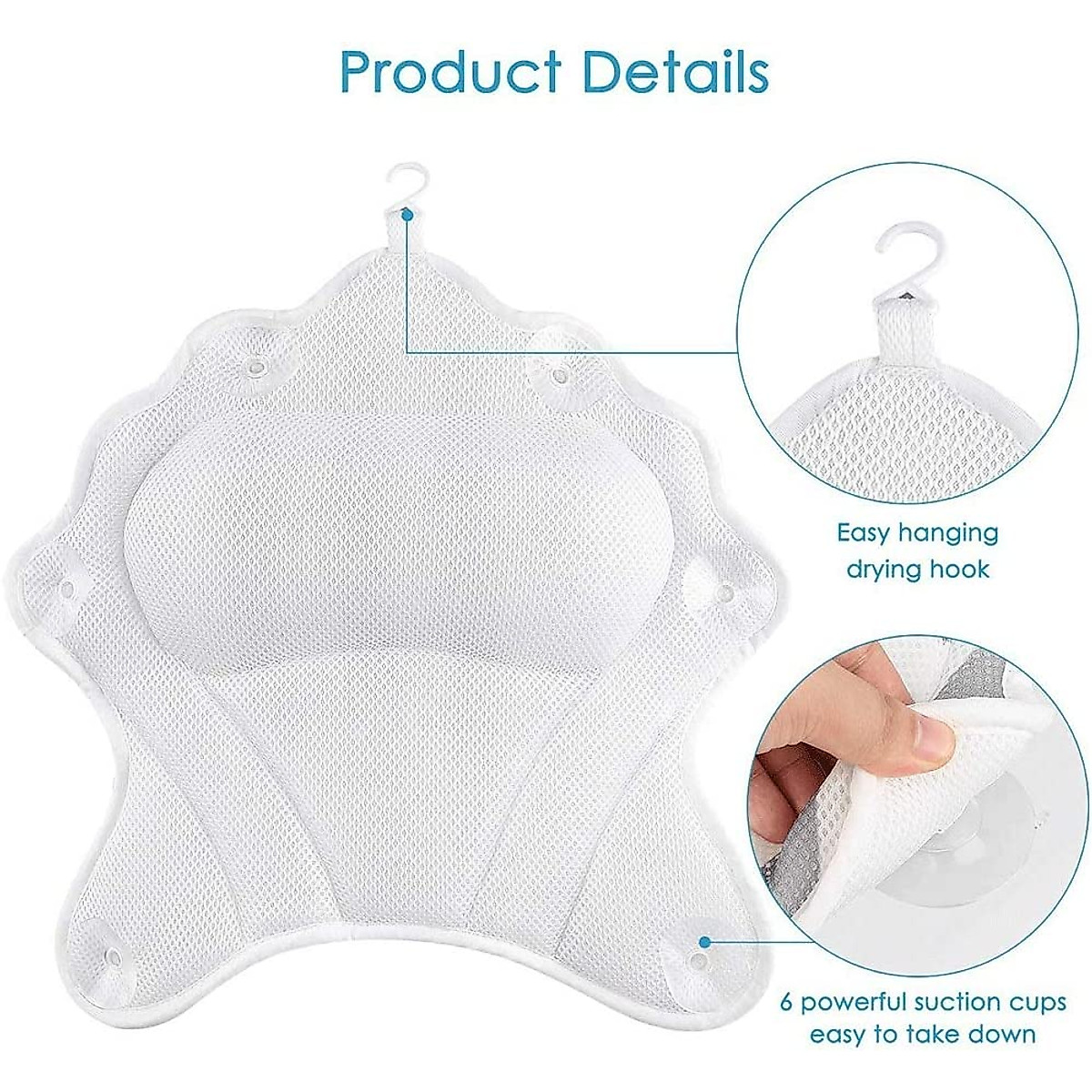 Bath Pillow, Bathtub Pillow Bath Pillow Bathtub Pillow, for Neck and Shoulder Spa Bathroom Accessories Bath Pillow 3D Air Mesh Comfortable Soft Bath Cushion with 6 Suction Cups for Tub Bath Cushion