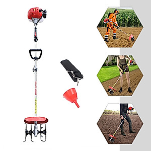 Garden Tiller Cordless,42.7CC 2-Stroke Single-Cylinder Gasoline Engine Rototiller Gas Powered,1.25KW Mini Tiller Cultivator,Cultivated Land Reclamation Tillage Ripper Garden Cultivators for Gardening