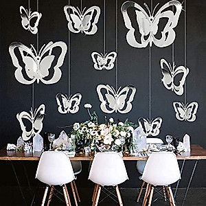 BEISHIDA 3D Silver Butterfly Birthday Decorations Including 3 Sizes Hanging Butterfly Garland for Wedding Baby Shower Garden Themed Tea Party Graduation