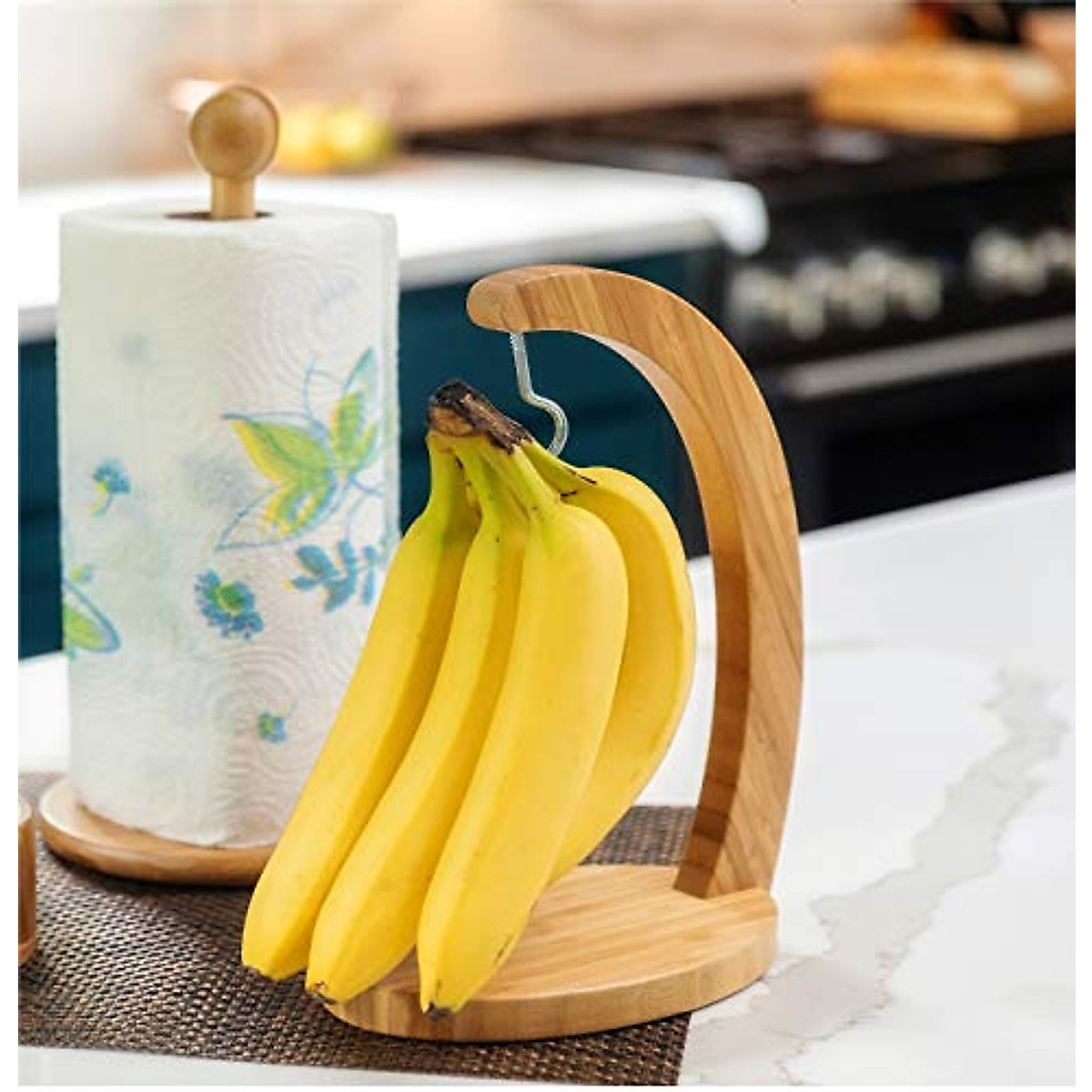 Bamboo Land- Bamboo Banana Holder Stand and Bamboo Paper Towel Holder Stand, Banana Hanger, Countertop Paper Towel Holder for Bathroom, Banana Tree, Banana Hook Stand, Paper Towel Stand, Banana Stand