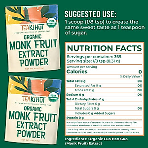 Organic Pure Monk Fruit Sweetener, No Erythritol 4oz, 100% Monk Fruit Extract Organic Powder for Keto and Paleo Diet, No Aftertaste, Zero Calories, Zero Carbs, Pure Monk Fruit Powder, 322 Servings