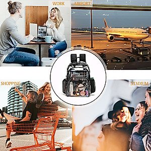 KUI WAN Clear Backpack Heavy Duty,Large Clear Bag PVC Transparent Bag for Stadium,School,Black