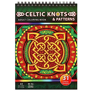 Celtic Knots and Patterns. Adult Travel Size Coloring Book on Thick Artist Paper with a Spiral Binding on The top
