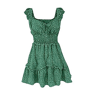 WYTong Women’s Summer Dresses Bohemian Sexy Summer Pleated Sleeve Neckline Print Dress Mini Dress Sundress(Green,Small)