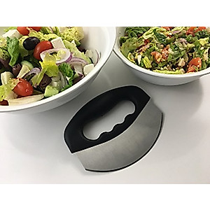 Checkered Chef Mezzaluna Knife - Rocker Knife, Mincing Knife, and Mezzaluna Chopper w/Single Blade and Cover/Sheath - Vegetable Cutter & Salad Chopper