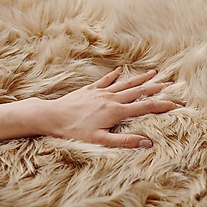 SERISSA Ultra Soft Fluffy Rug Beige Faux Sheepskin Fur Area Rug Shaggy Couch Cover Seat Cushion Furry Carpet Beside Rugs for Bedroom Floor Sofa Living Room Runner, 2x6 Feet (Sheepskin Shape,Beige)