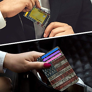 Linomo Thin leather Card Holder and Money Clip Vintage US American Flag Wallet RFID Blocking for Men & Women