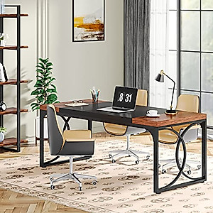 Tribesigns 63" Executive Desk, Large Office Computer Desk with Strong Metal Frame, Industrial Thicken Wood Workstation Business Furniture for Home Office, Easy Assembly (Walnut & Black)