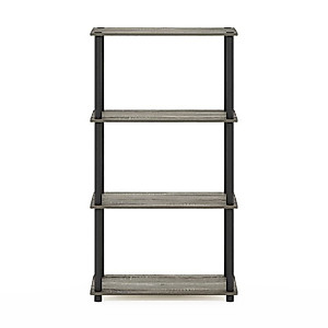 Furinno Turn-N-Tube 3-Tier Double Size Storage Display Rack, French Oak Grey/Black & (99557GYW/BK) Turn-N-Tube 4-Tier Multipurpose Shelf Display Rack - French Oak Grey/Black
