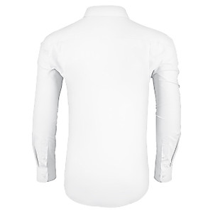 RODEM CLUB Men's Dress Shirt Regular Fit Long Sleeve Wrinkle-Resistant Business Formal Solid Button Down Shirts with Pocket (White, 17.5" Neck 34"-35" Sleeve)