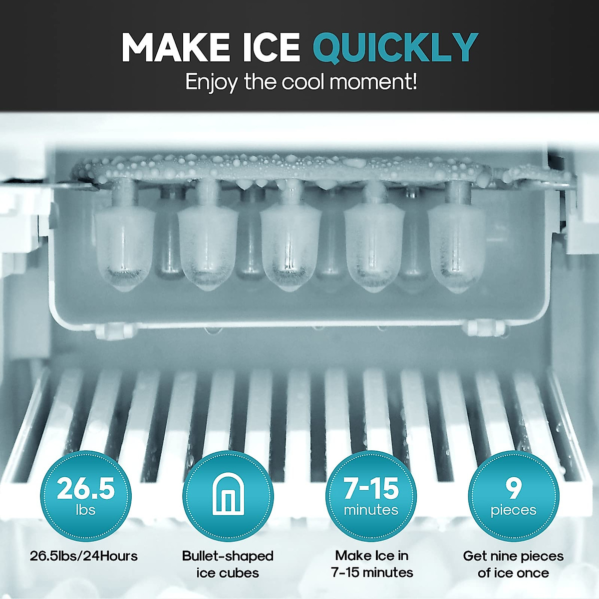 ICEPURE 3 in 1 Water Cooler Dispenser with Built-in Ice Maker, Hot Cold Room Temp Water and Bullet Ice, Top Loading 2, 3 or 5 Gallon, 26.5 Lbs per 24H Ice Maker, Child Safety Lock, Black